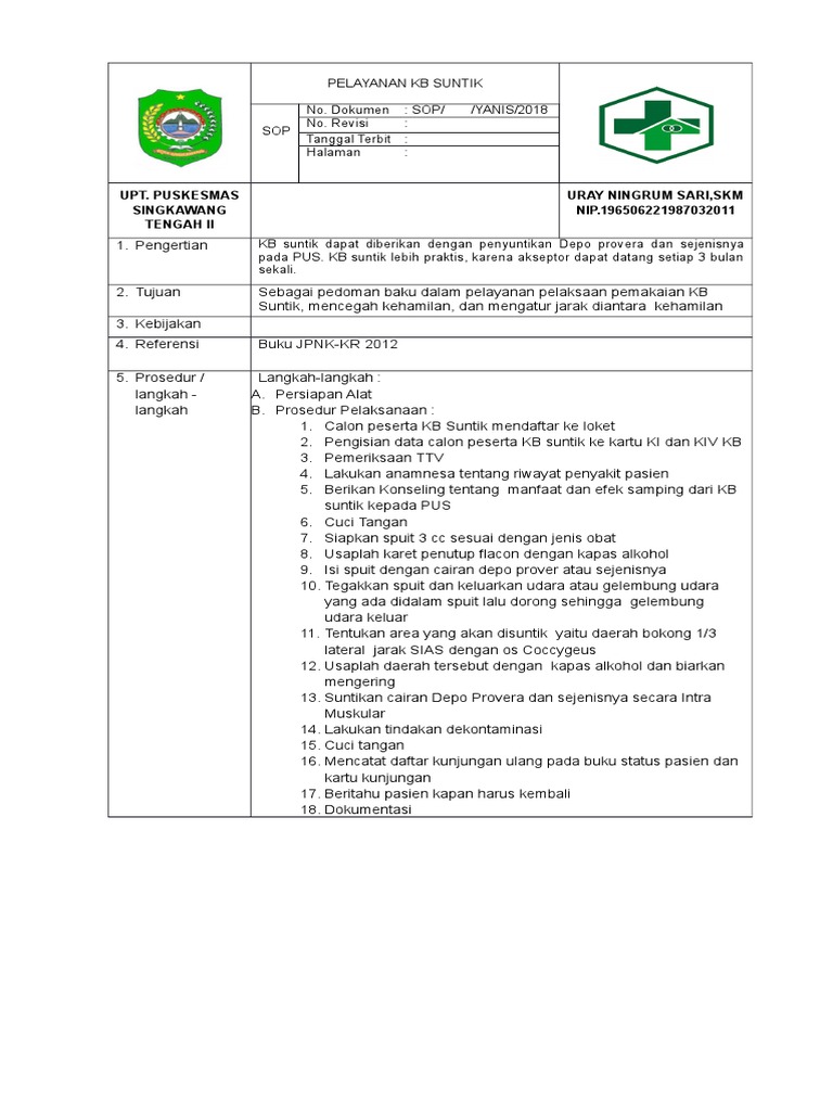 Sop Kontrasepsi Suntik | PDF