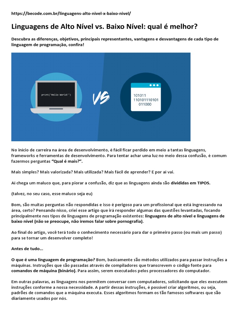 BeCode _ Linguagens de Alto Nível vs. Baixo Nível Qual é Melhor ...