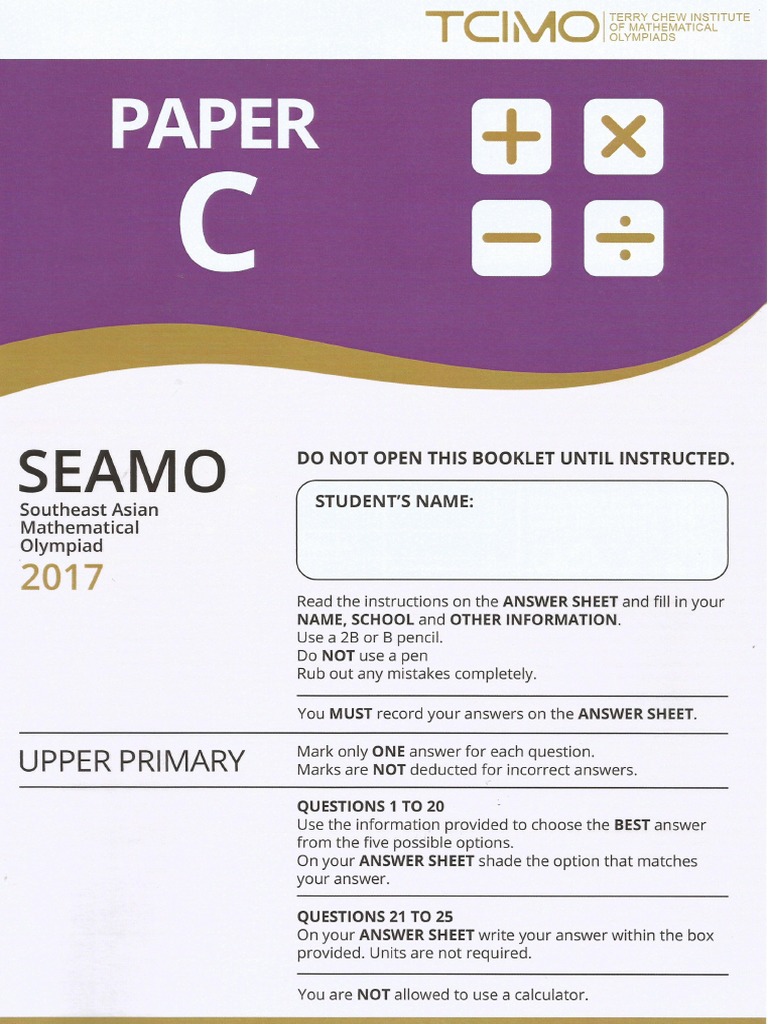 SEAMO 2017 PAPER C With Answer Sheet | PDF