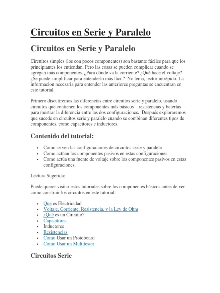 Circuitos Serie y Paralelo Explicados | PDF | Resistencia Eléctrica y ...