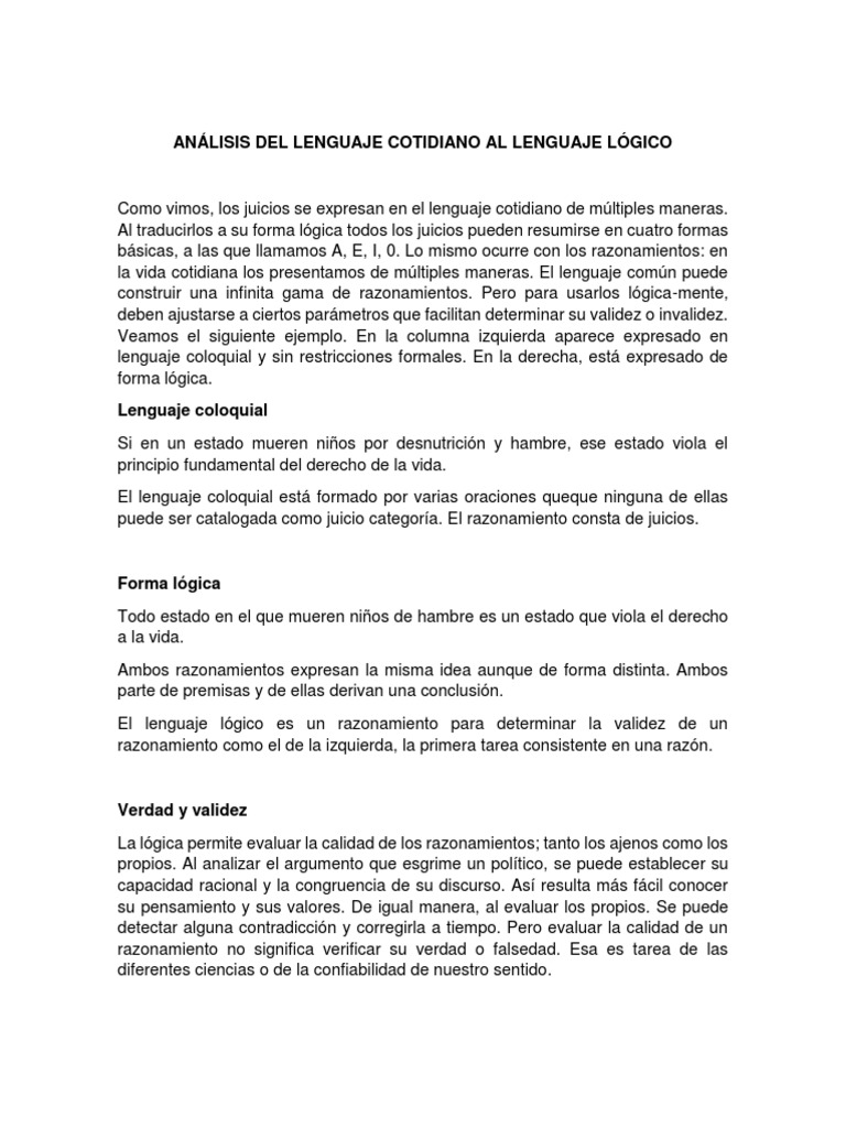 Análisis del Lenguaje Cotidiano y Lógico | PDF | Validez | Razón