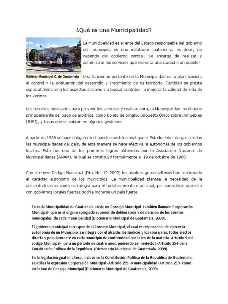 Qué Es Una Municipalidad | PDF | Gobierno local | Guatemala
