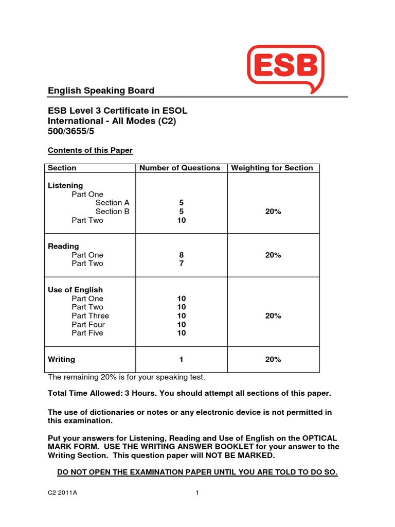 English Speaking Board ESB Level 3 Certificate in ESOL International ...