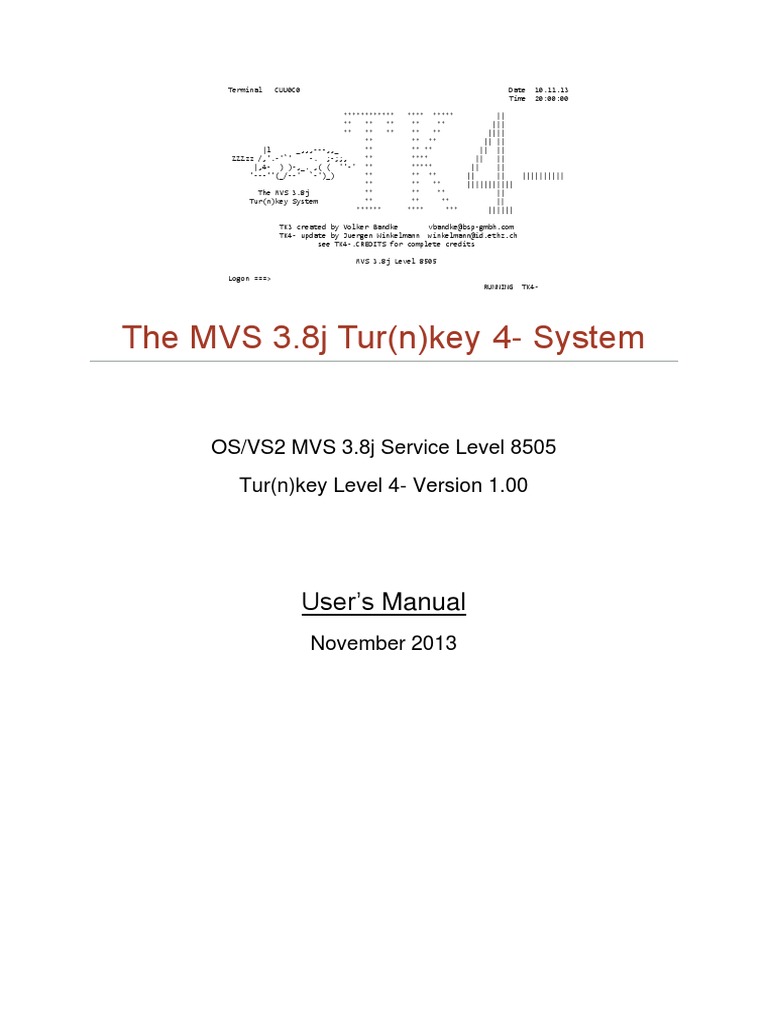 The MVS 3.8j Tur (N) Key 4-System: User's Manual | PDF | Command Line Interface | Booting