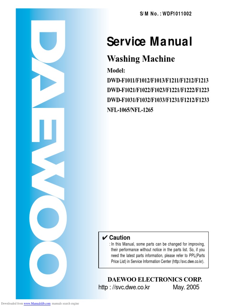 Washing Machine DAEWOO DWD F1011 SERVICE MANUAL PDF | PDF | Tap (Valve ...