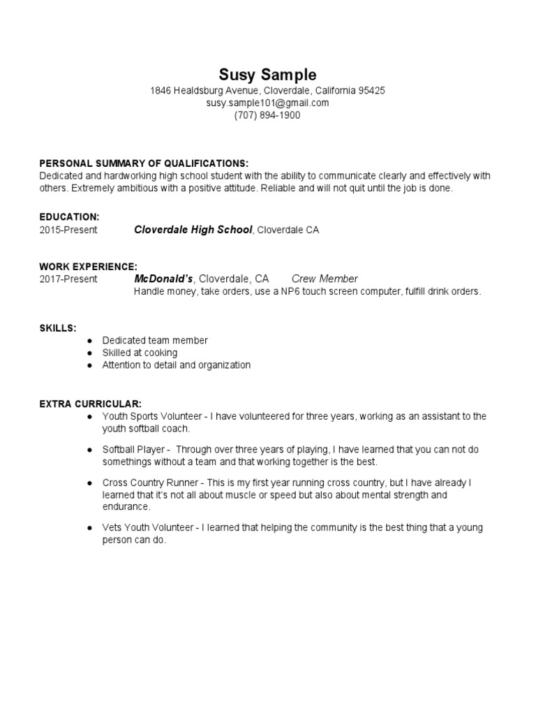 Resume - Susy Sample | PDF
