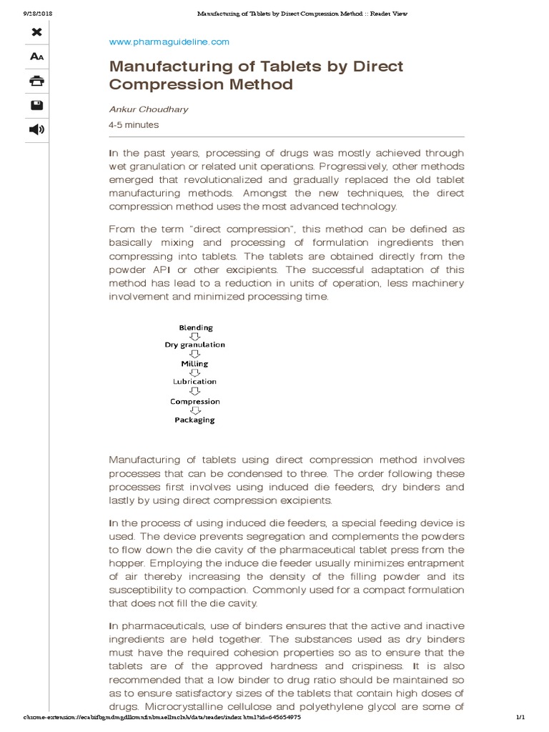 Manufacturing of Tablets by Direct Compression Method - Reader View ...