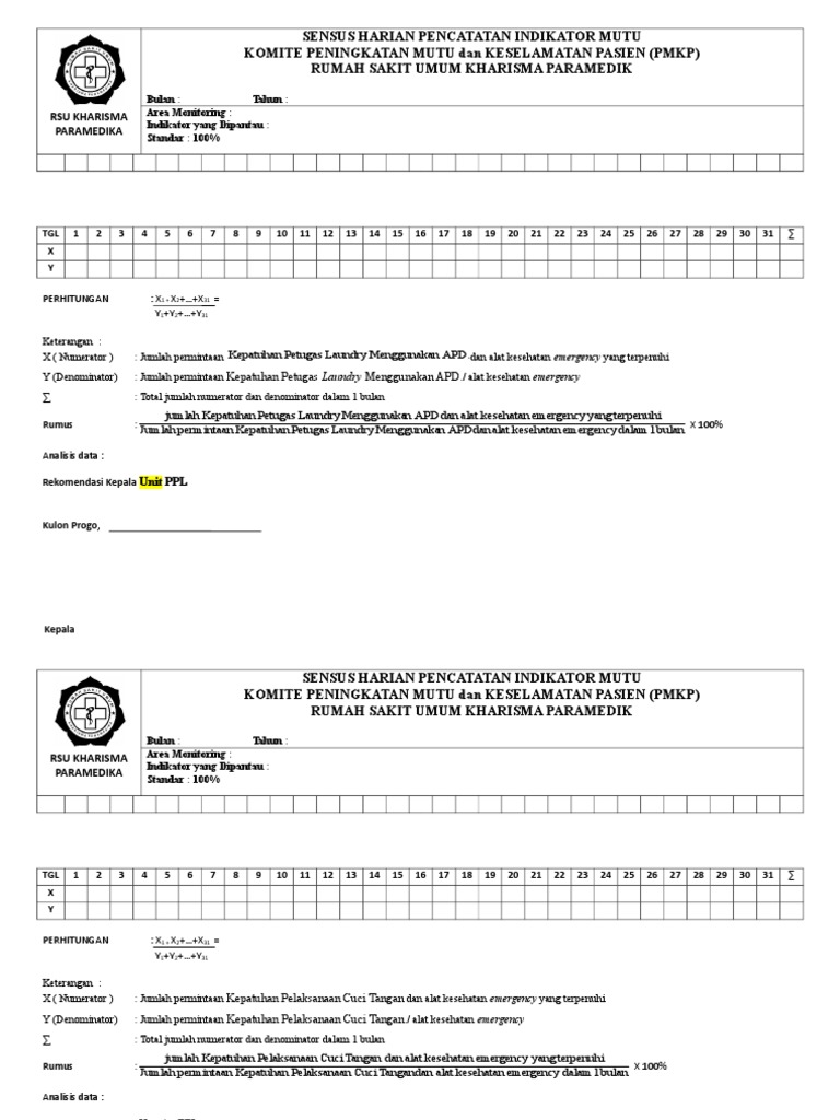 Sensus Harian Pencatatan Indikator Mutu | PDF
