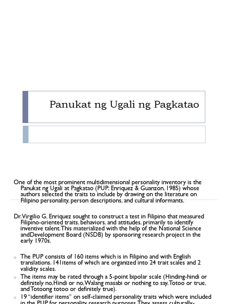 Panukat NG Ugali NG Pagkatao | PDF | Validity (Statistics) | Cognitive ...