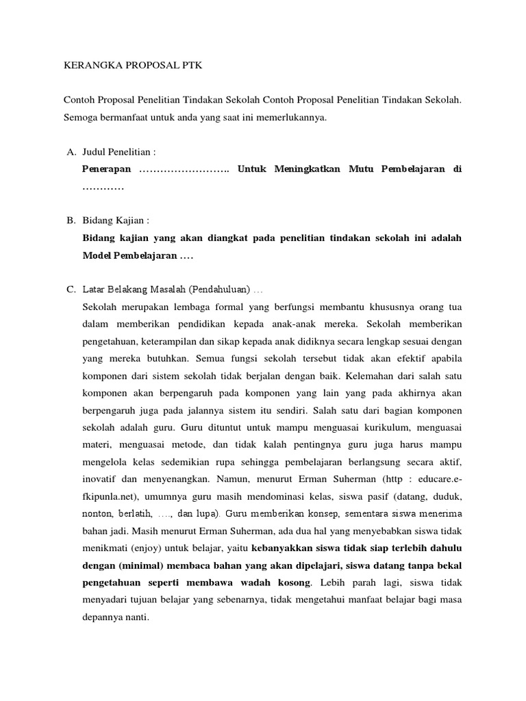Kerangka Proposal PTK | PDF