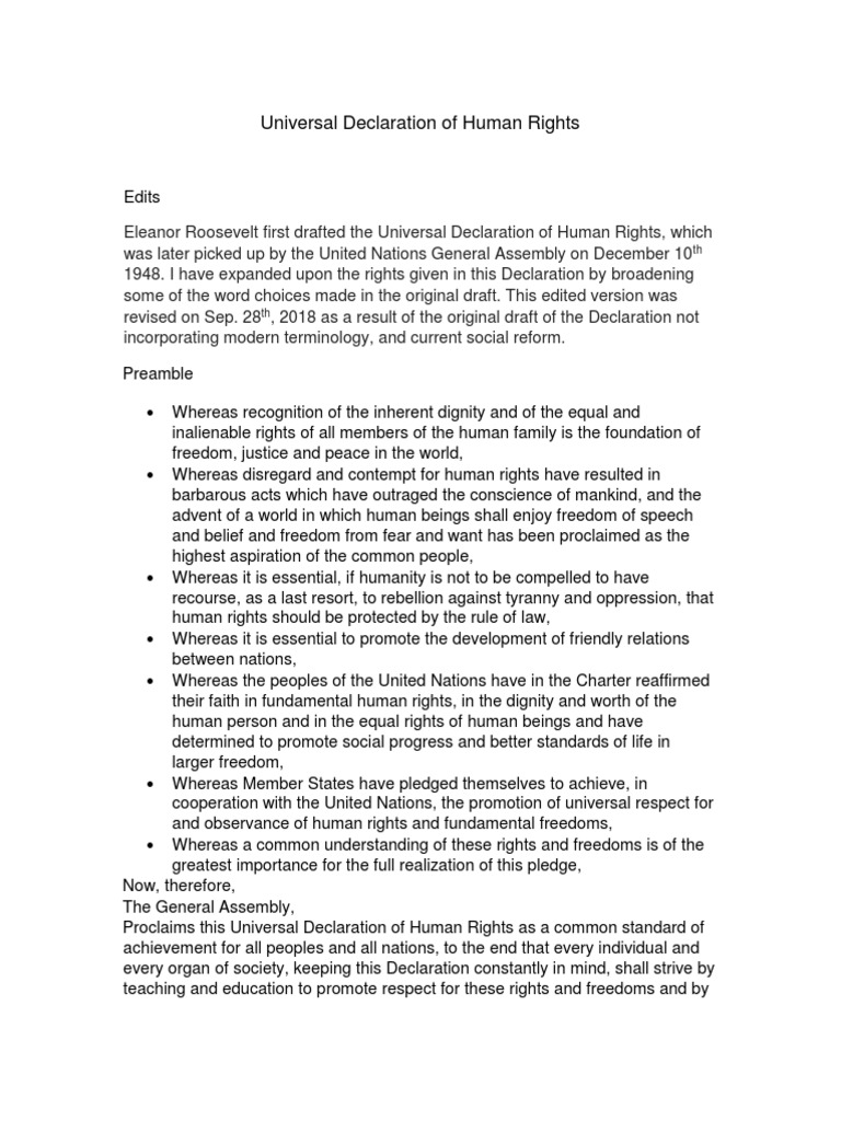 Revised Universal Declaration of Human Rights | PDF | Libertarian ...