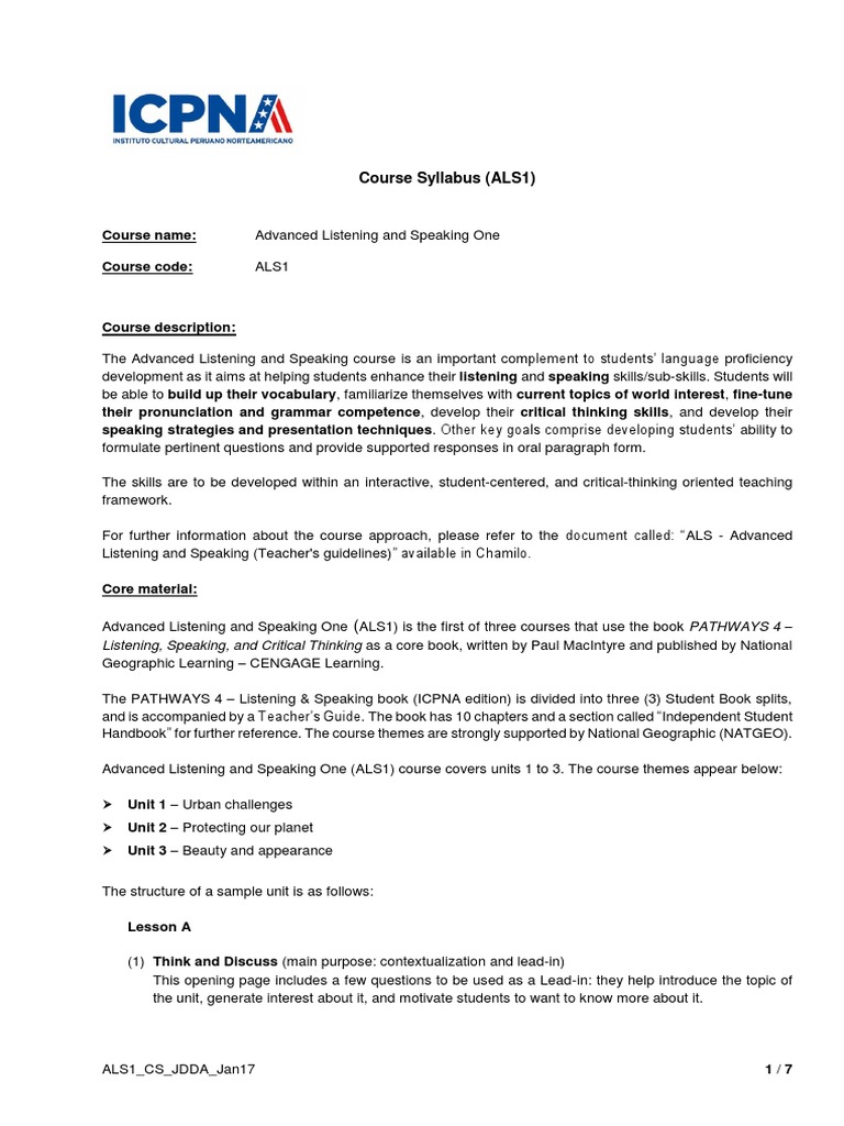 ALS1 Syllabus | PDF | Test (Assessment) | Critical Thinking