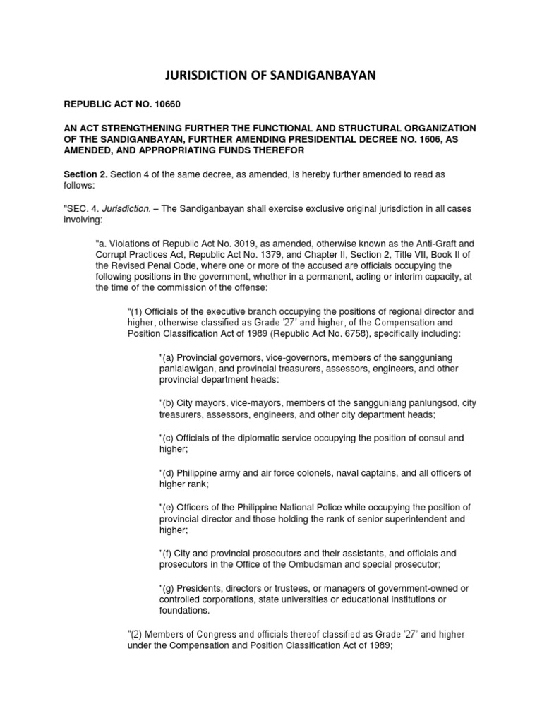 Jurisdiction of Sandiganbayan: - The Sandiganbayan Shall Exercise ...