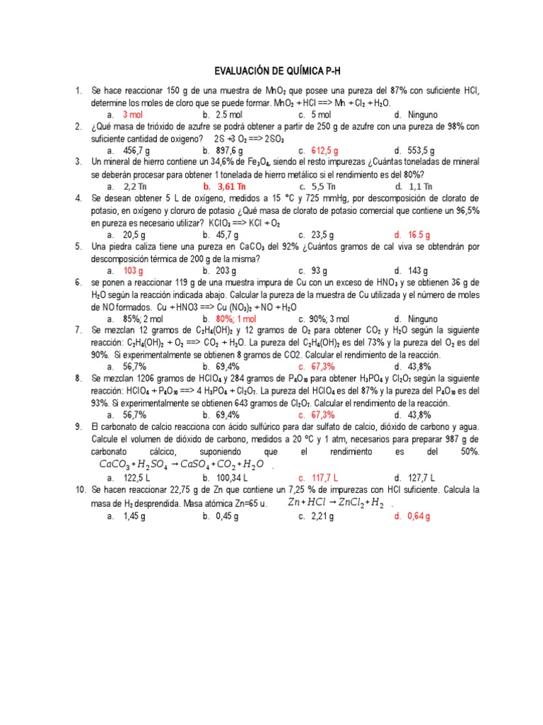 Eval QMC - 06-09-18 | PDF | Redox | Ácido clorhídrico