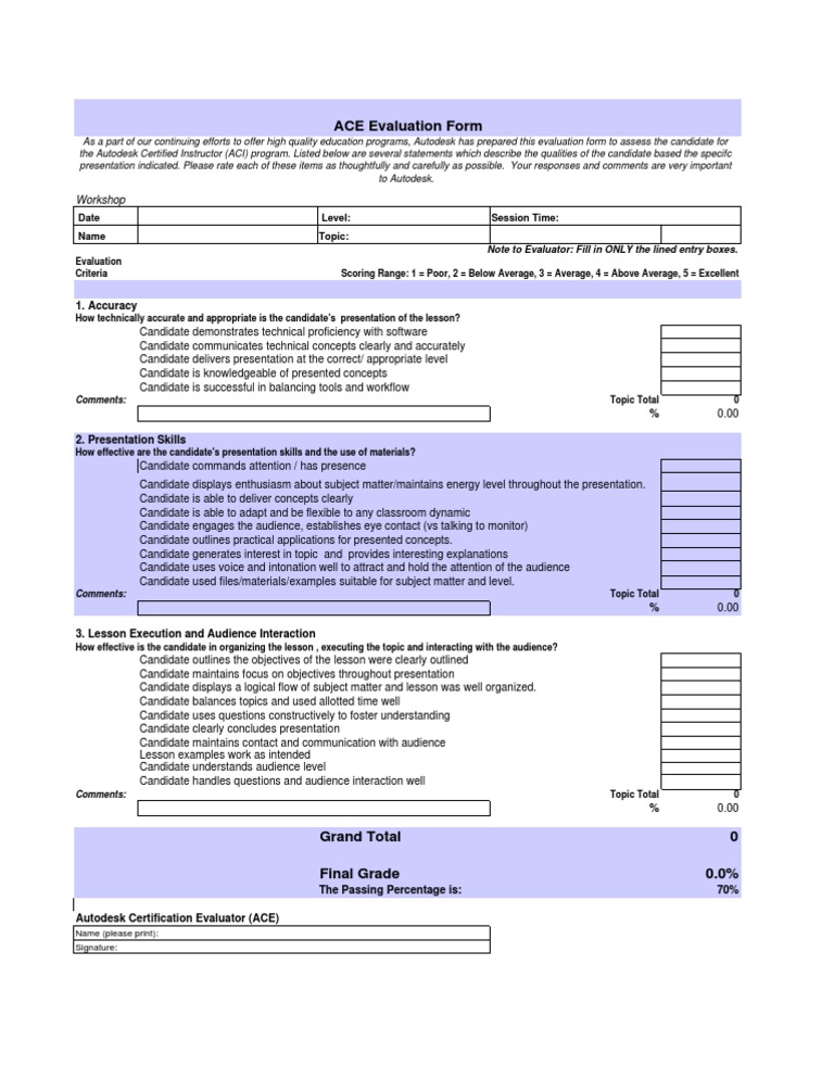 Ace Evaluation Form - En | Attention | Evaluation