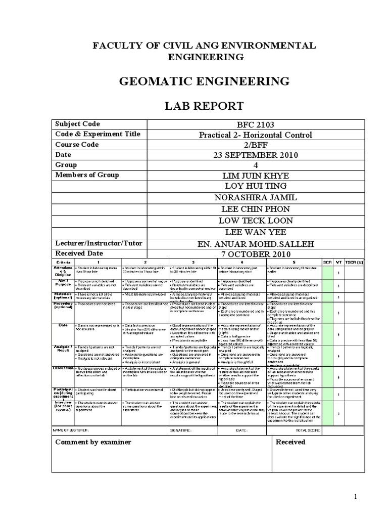 Geomatic Engineering: Lab Report | PDF | Surveying | Scientific Observation