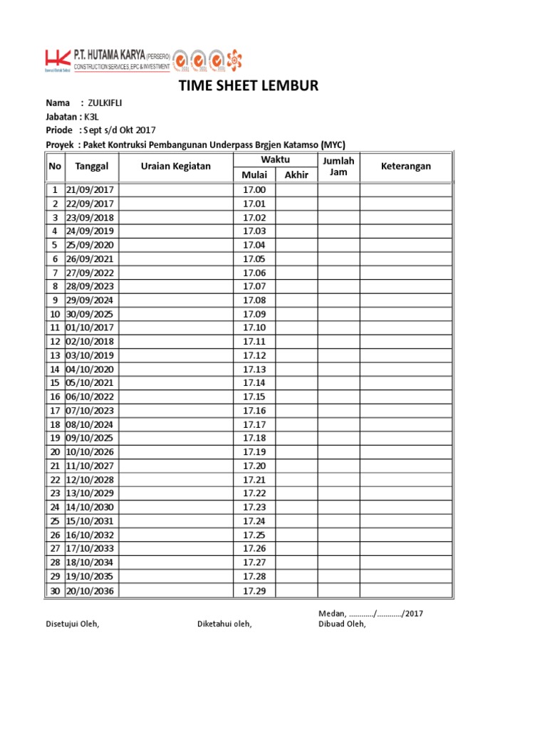 Time Sheet Lembur: No Tanggal Uraian Kegiatan Waktu Keterangan Mulai ...