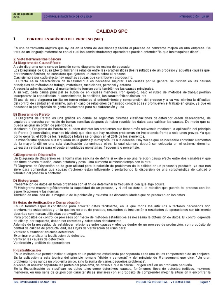 Control Estadístico de Calidad SPC | PDF | Estadísticas | Desviación ...