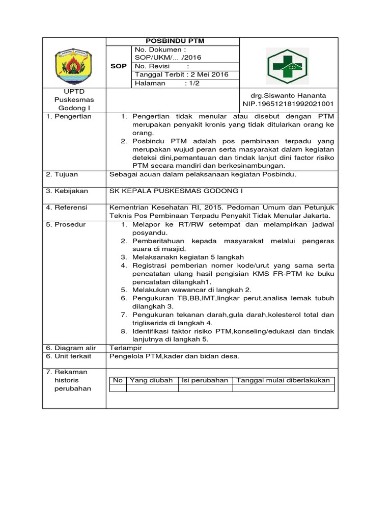 Sop Posbindu PTM Dan DBD | PDF | Kesehatan Holistik | Sains & Matematika