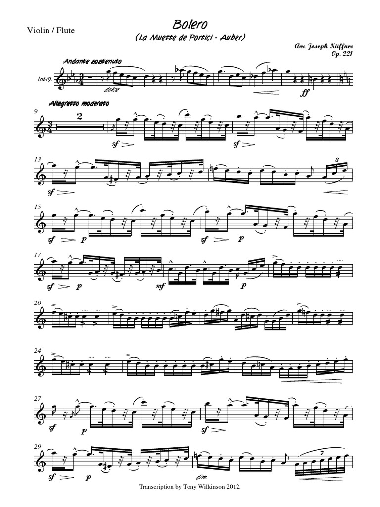 Bolero Violin / Flute Part Joseph Kuffner PDF | PDF | Music Theory ...