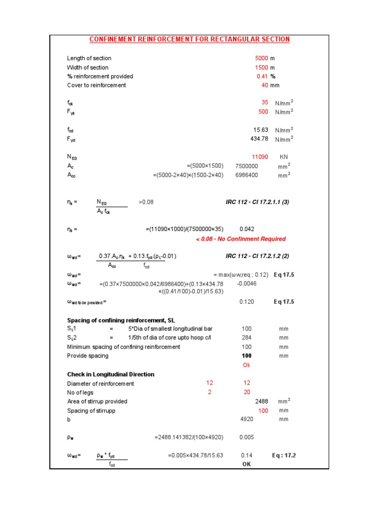 Confinement Reinforcement For Rectangular Section: CK Yk | PDF ...
