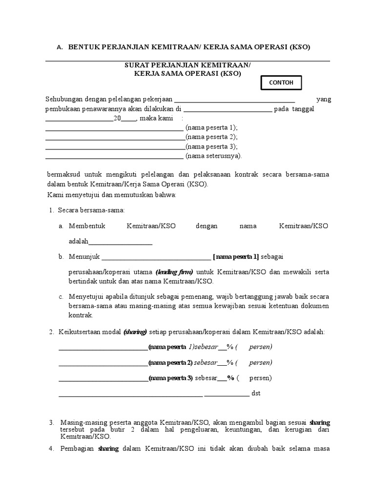 Bentuk Perjanjian Kemitraan Pdf