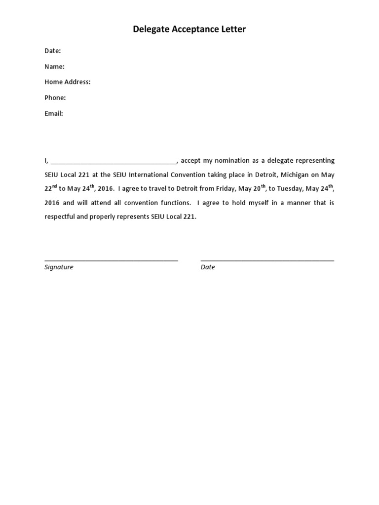 2016 Delegate Acceptance Letter | PDF