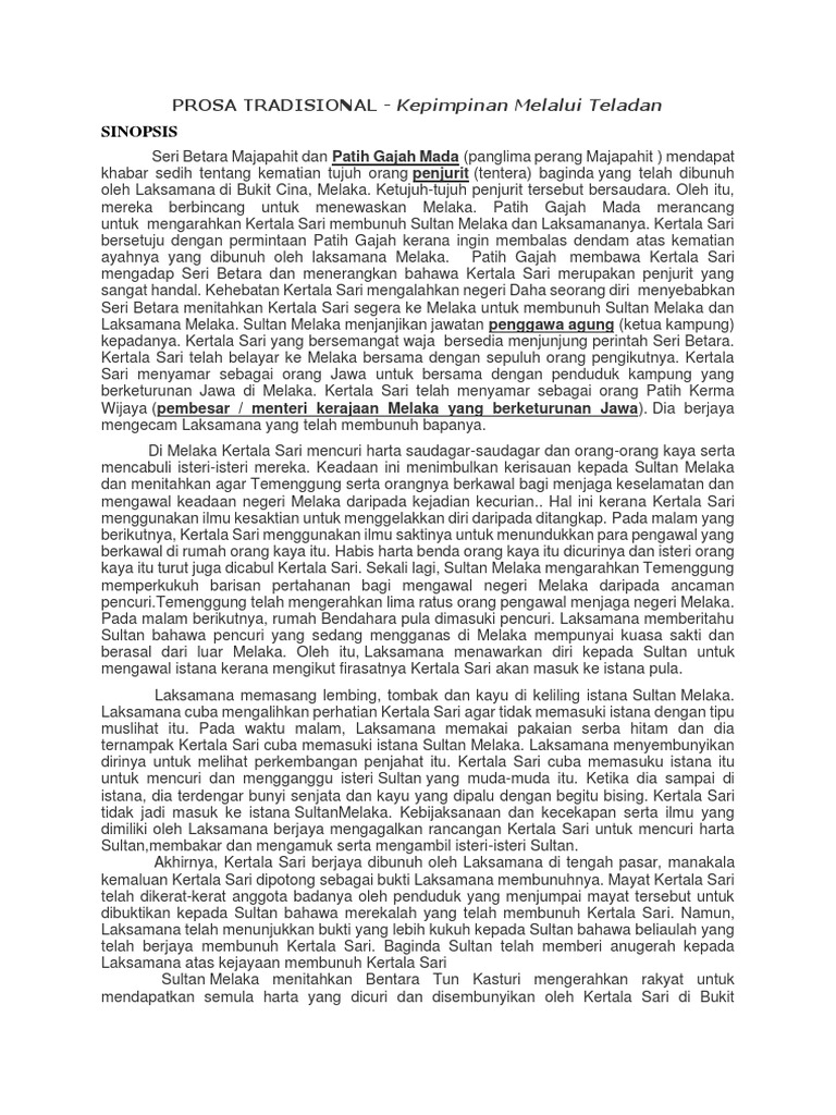 Prosa Tradisional Kepimpinan Melalui Teladan | PDF