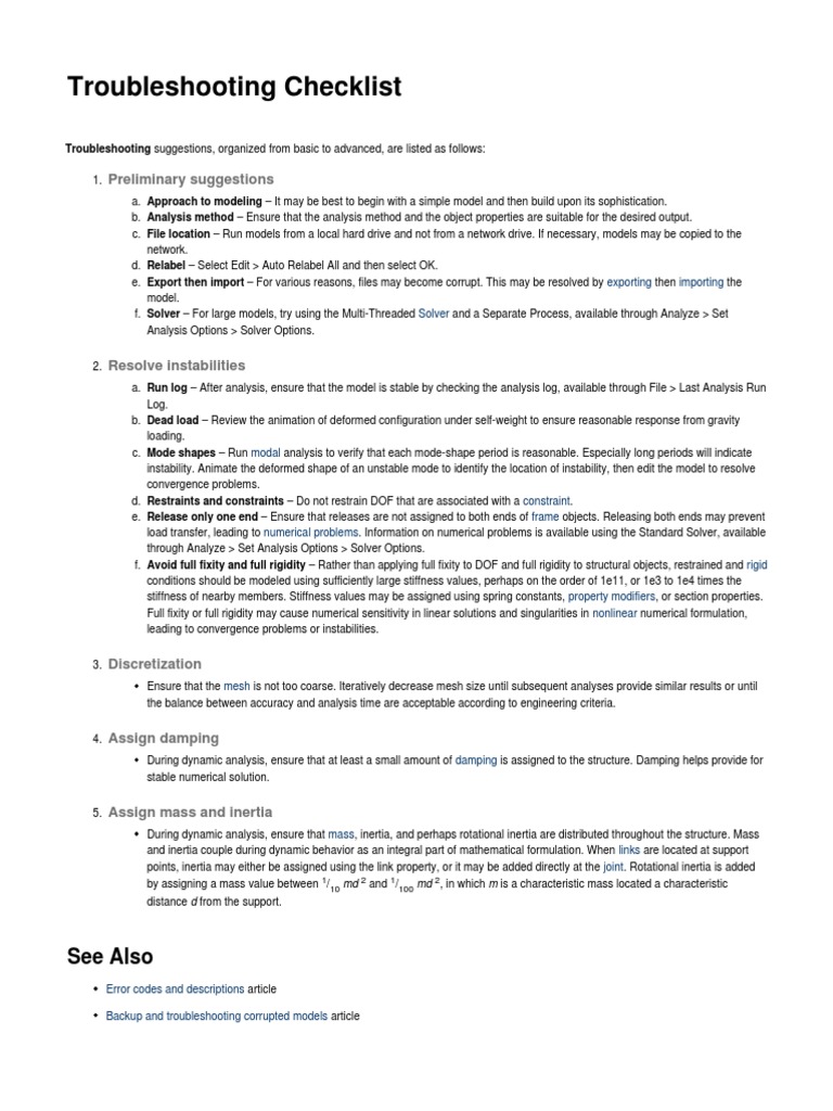 Troubleshooting Checklist: Preliminary Suggestions | PDF | Inertia ...