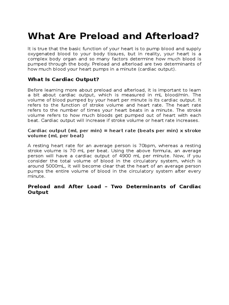 What Are Preload and Afterload?: What Is Cardiac Output? | PDF
