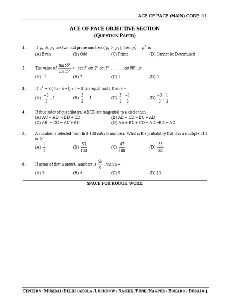 Aop Sample Paper (Main) PDF | PDF | Triangle | Space