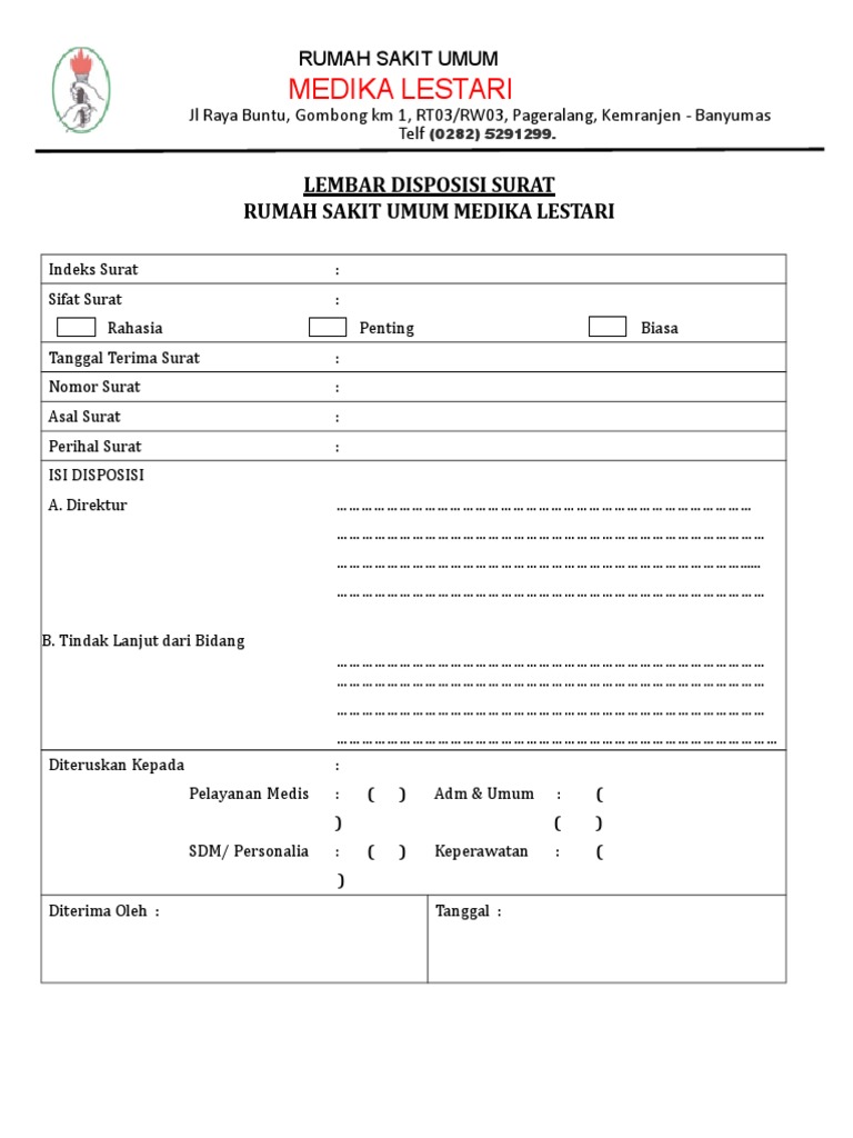 Contoh Lembar Disposisi Surat Medis | PDF