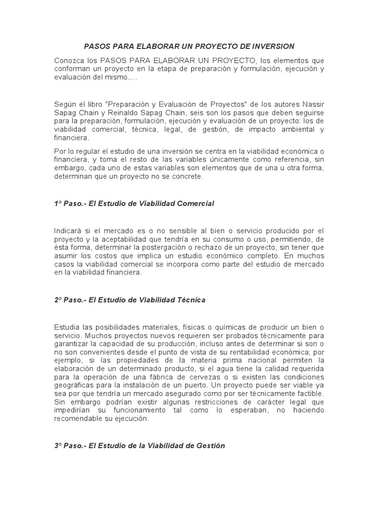 Pasos para Elaborar Un Proyecto de Inversion | PDF | Mercado (economía ...