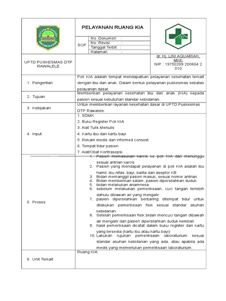 SOP Pelayanan Ruang KIA | PDF