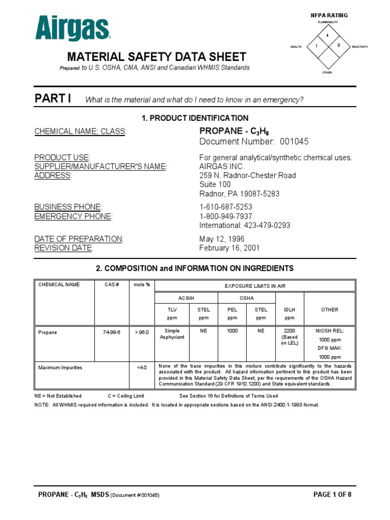 Msds Propane | Download Free PDF | Dangerous Goods | Toxicity