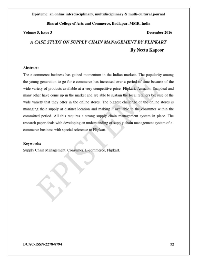 A Case Study On Supply Chain Management by Flipkart | PDF | E Commerce ...