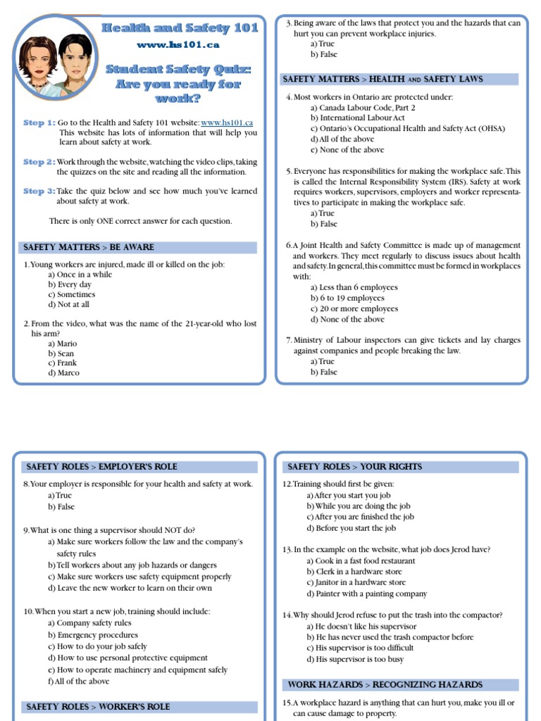 Health and Safety 101 Student Safety Quiz: Are You Ready For Work ...