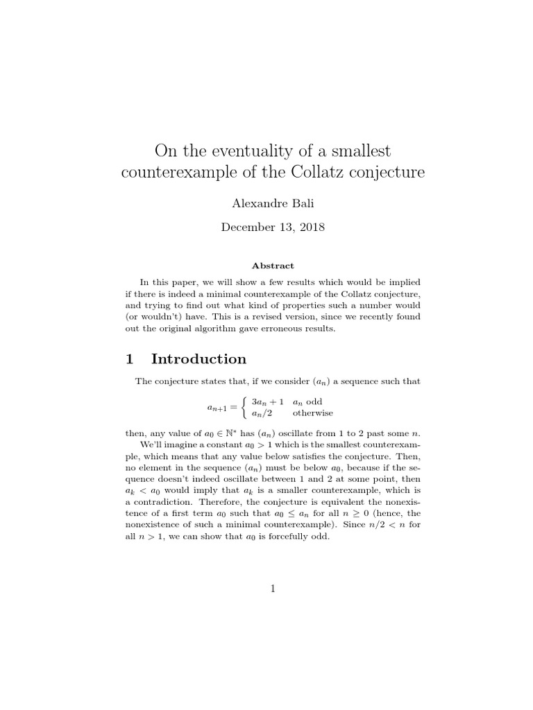 On The Eventuality of A Smallest Counterexample of The Collatz ...