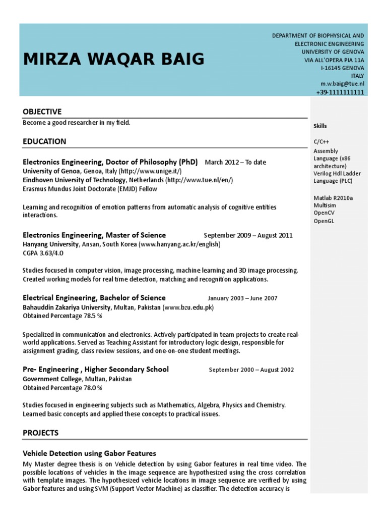 Sample Resume of Waqar Baig | PDF | Support Vector Machine | Electrical ...