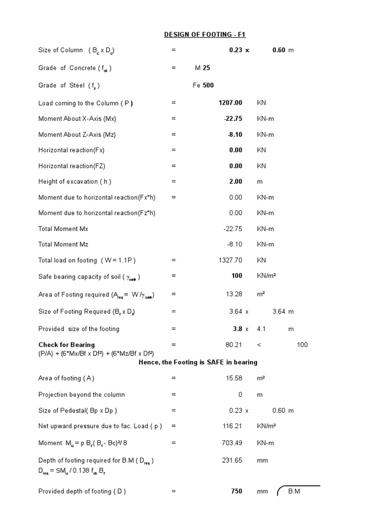 Analysis and Design of Reinforced Concrete Footing F3 | PDF | Column ...