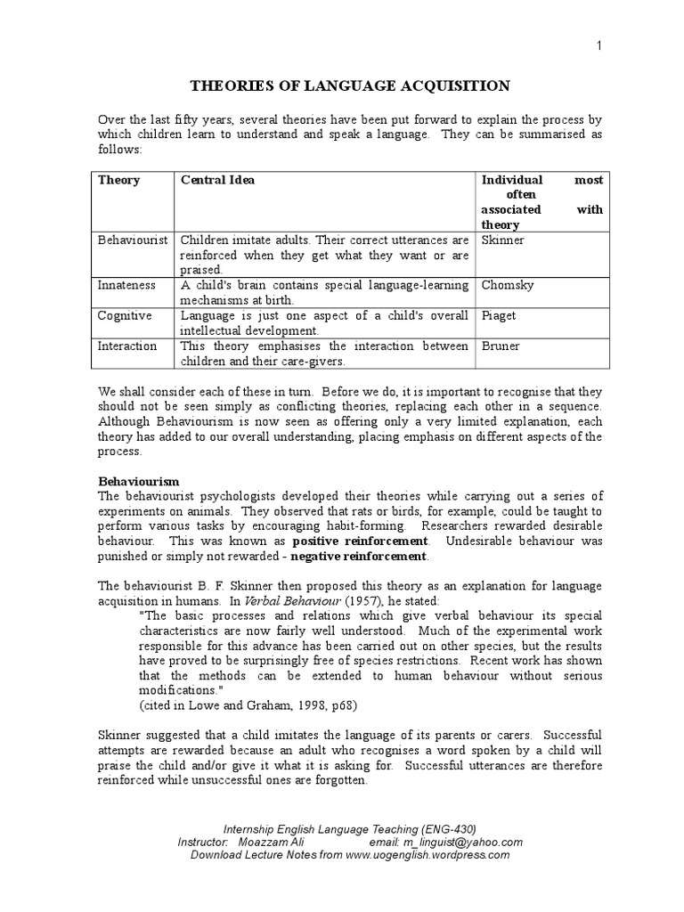 Language Acquisition Theories Explained | PDF | Language Acquisition ...