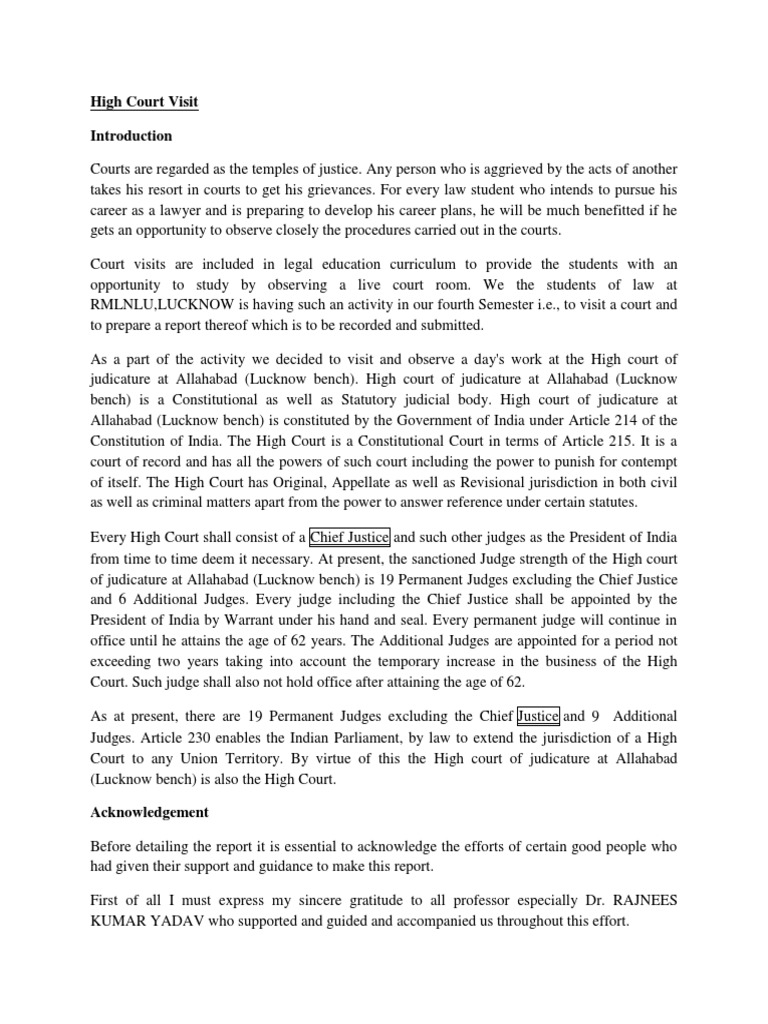 High Court Visit Report Lko | PDF | Supreme Courts | Original Jurisdiction