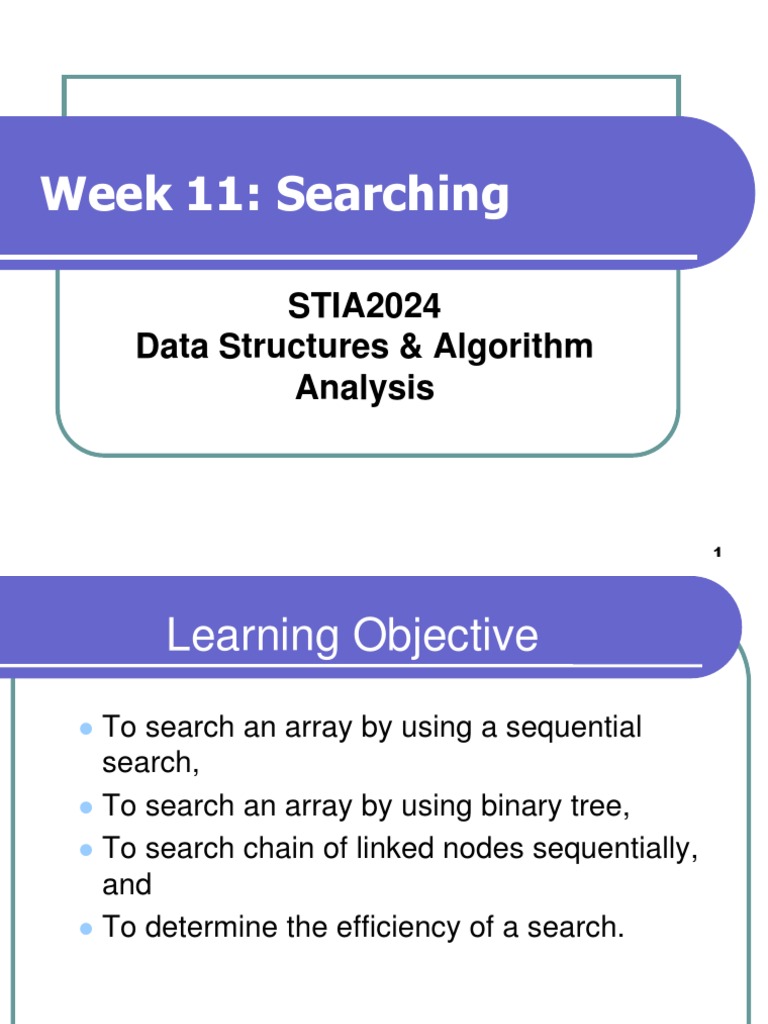 Week 11 Searching Stia2024 Data Structures And Algorithm Analysis Pdf Array Data Structure