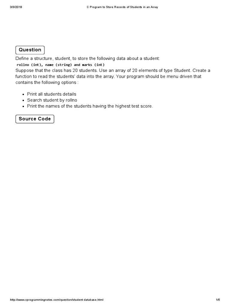C Program To Store Records of Students in An Array | PDF | Array Data ...
