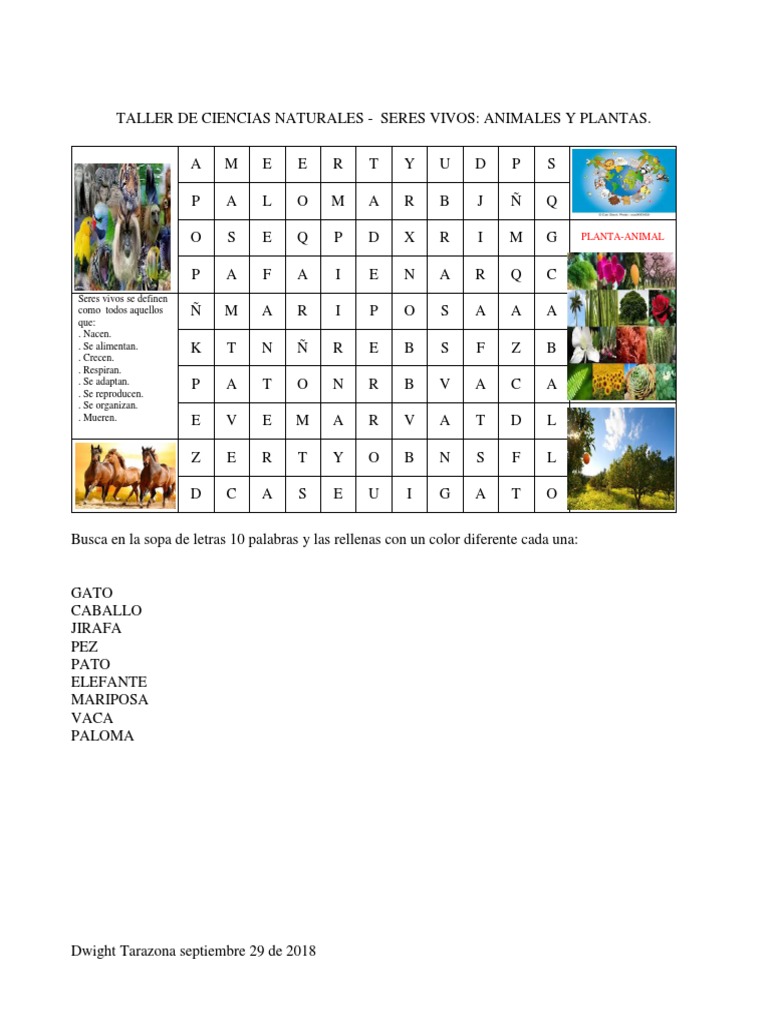 Sopa de Letra Animales y Plantas