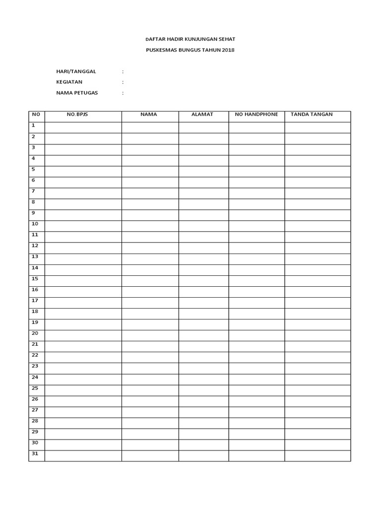Daftar Hadir Kunjungan Sehat | PDF | Gaya Hidup