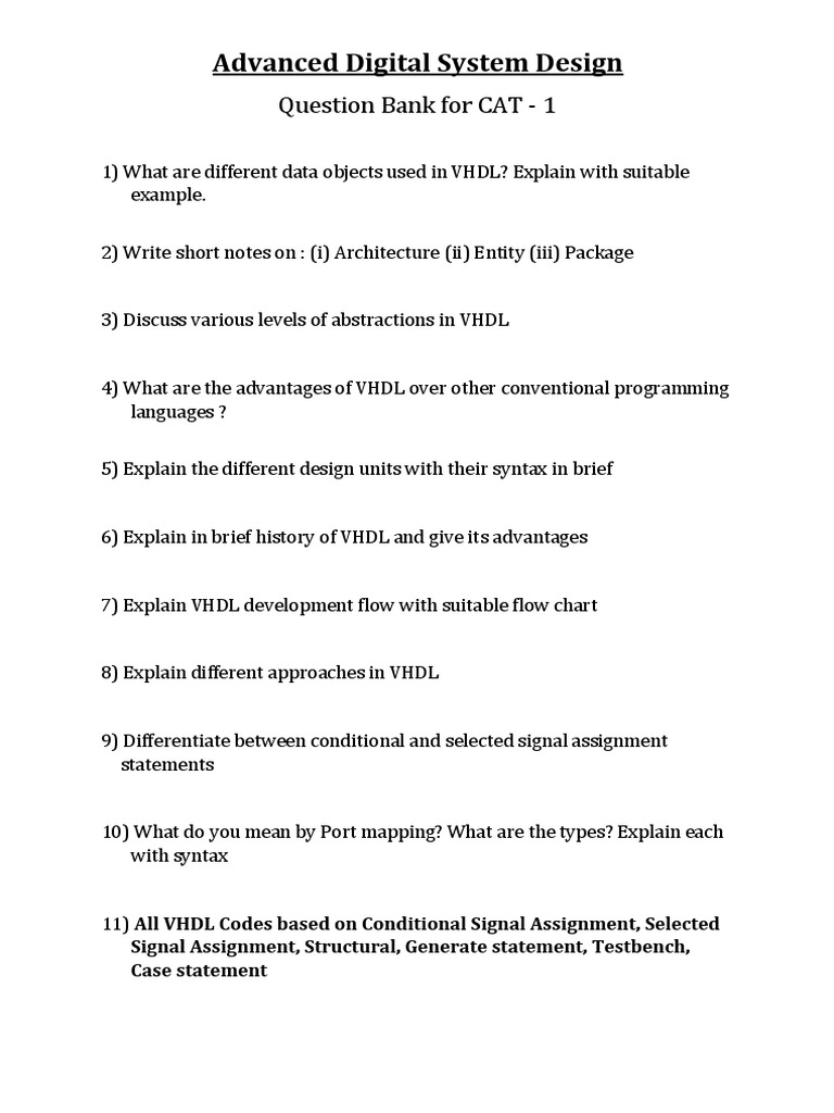 Advanced Digital System Design: Question Bank For CAT - 1 | PDF