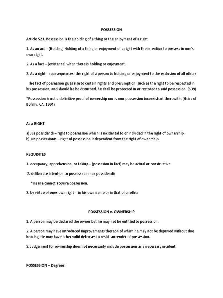 Possession | Download Free PDF | Possession (Law) | Ownership