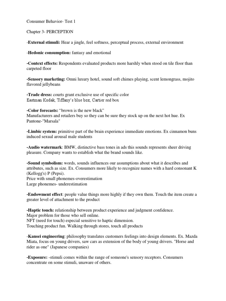 Consumer Behavior Test 1 | PDF | Attitude (Psychology) | Decision Making