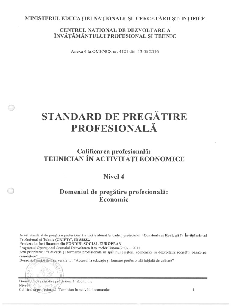 6.SPP - Niv 4 - Tehnician in Activitati Economice | PDF